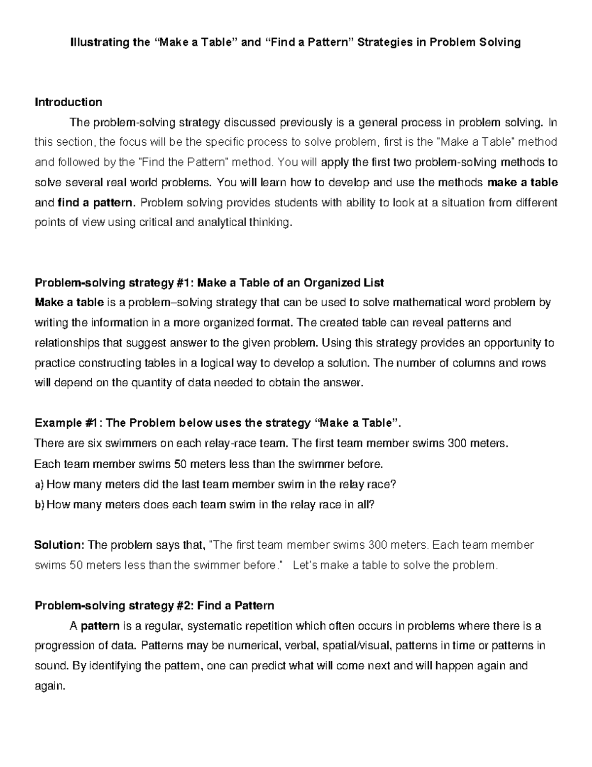 Make a Table and Find a Pattern - Illustrating the “Make a Table” and ...