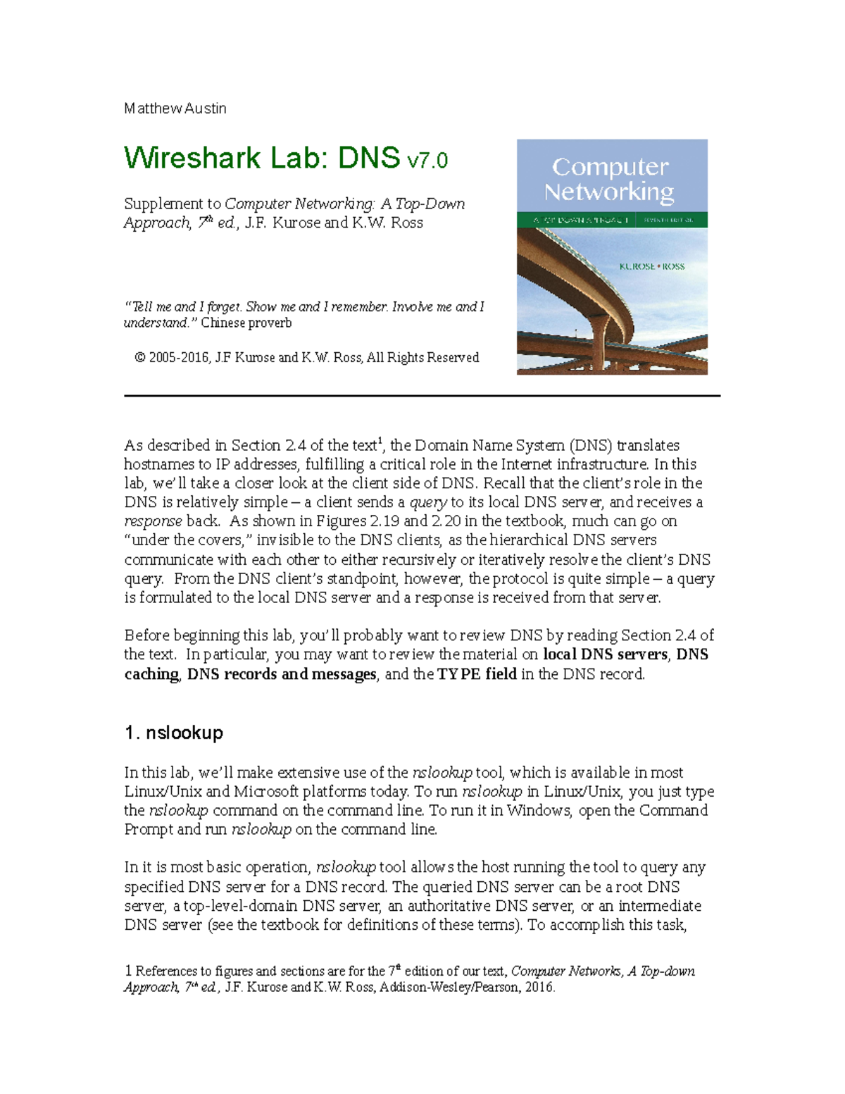 Wireshark DNS v7 - Grade A + - Matthew Austin Wireshark Lab: DNS v7 ...