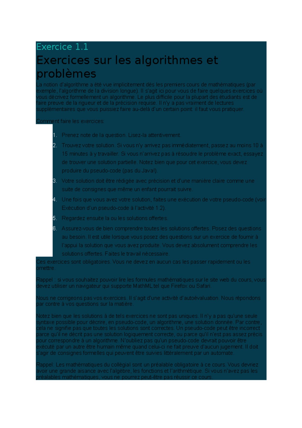 Exercice 1 - DDD - Exercice 1. Exercices sur les algorithmes et ...