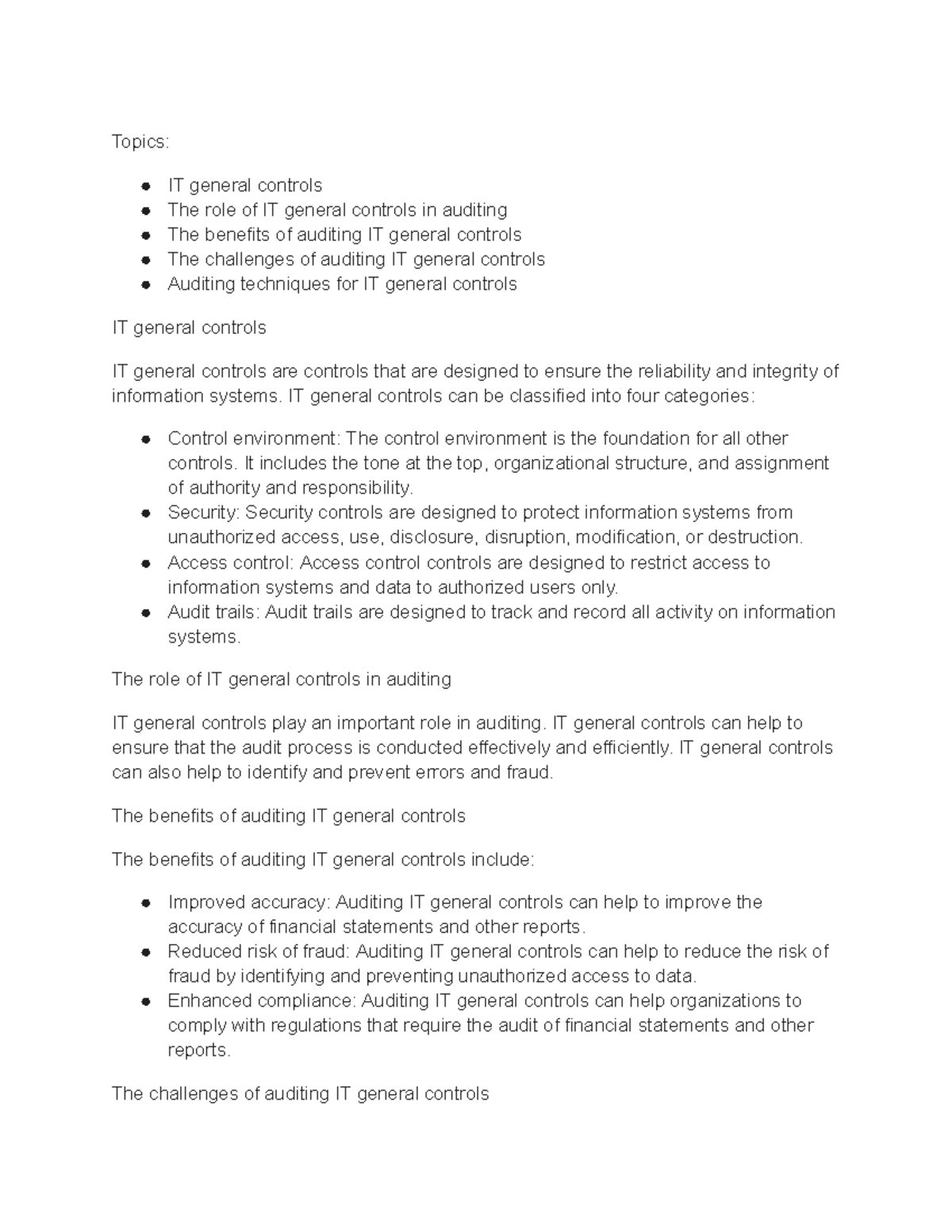 Lecture 17 Auditing Information Systems Auditing IT General Controls ...