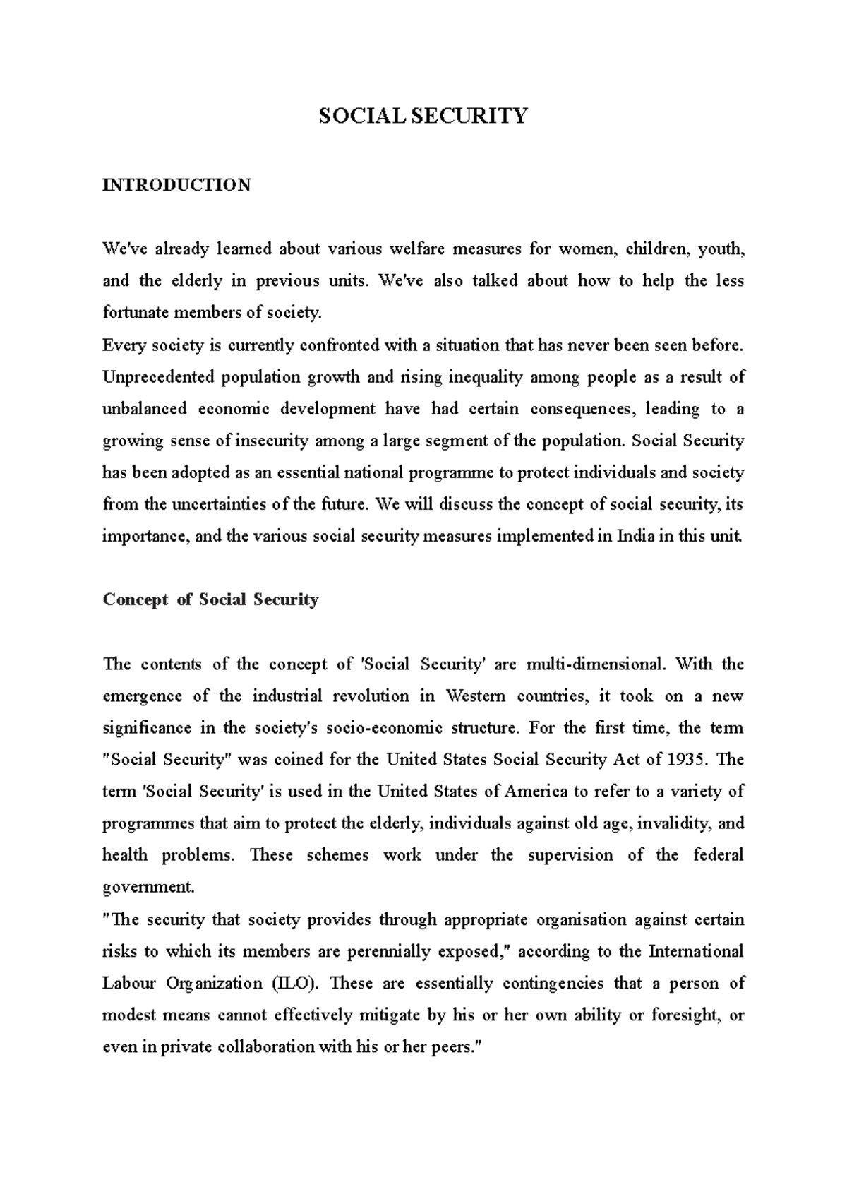 Social Security - Lecture notes 6 - SOCIAL SECURITY INTRODUCTION We've ...