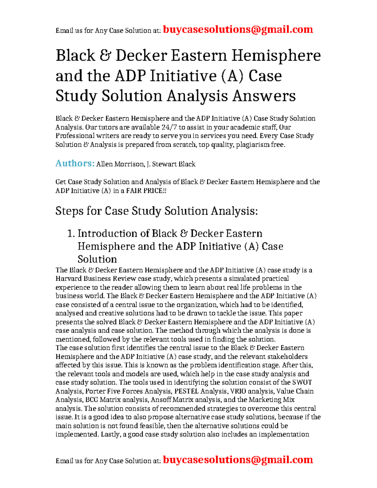 Case Solution Black & Decker Eastern Hemisphere and the ADP Initiative (A) - Black & Decker ...