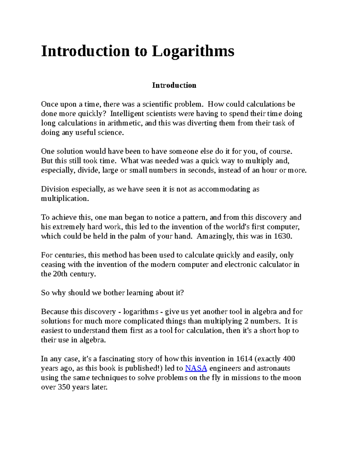 The Math Hack Book - Introduction to Logarithms Introduction Once upon ...