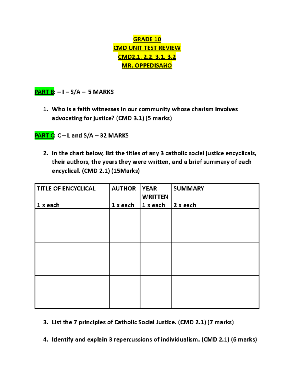 Marina Klaric - Grade 10 - CMD - UNIT TEST - PART B - CMD2.1, 2.2, 3.1 ...
