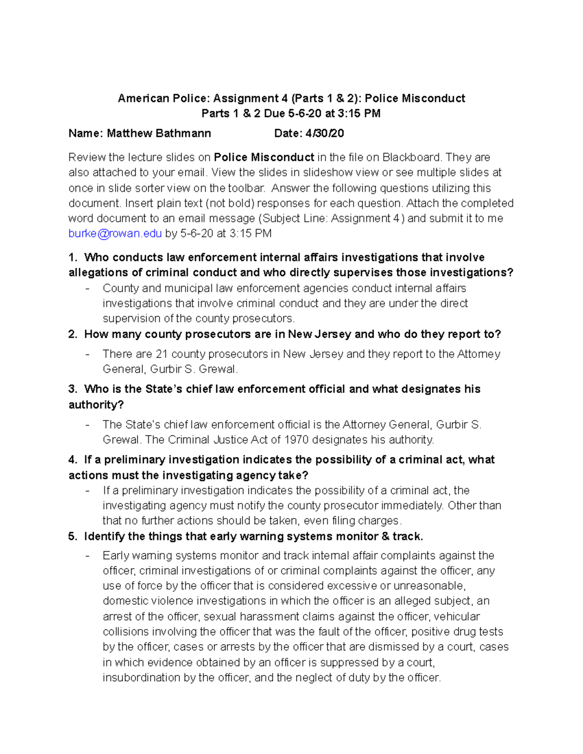 American Police Assignment 4 - They are also attached to your email ...