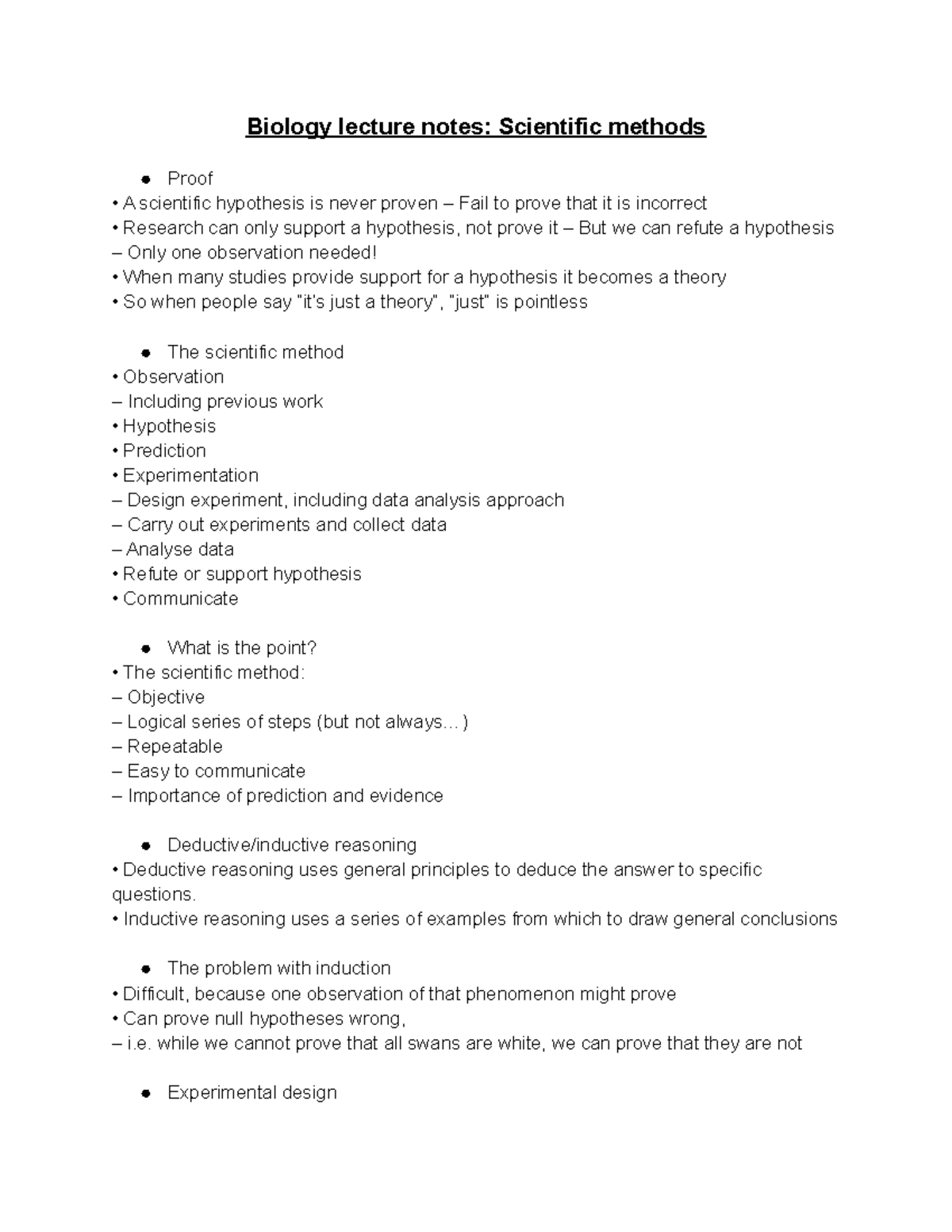Biology lecture notes Scientific methods - ..) Repeatable Easy to ...