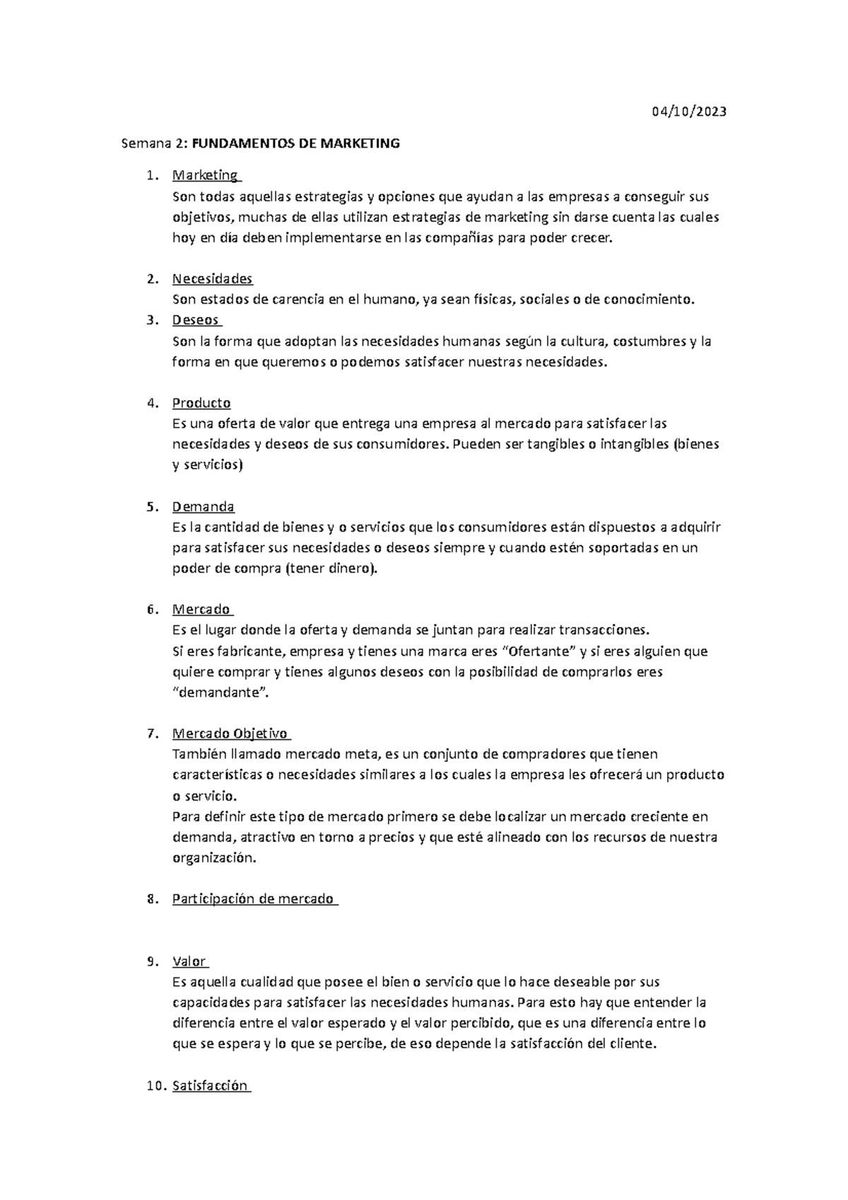 Mkt - practica de marketing - 04/10/ Semana 2: FUNDAMENTOS DE MARKETING ...