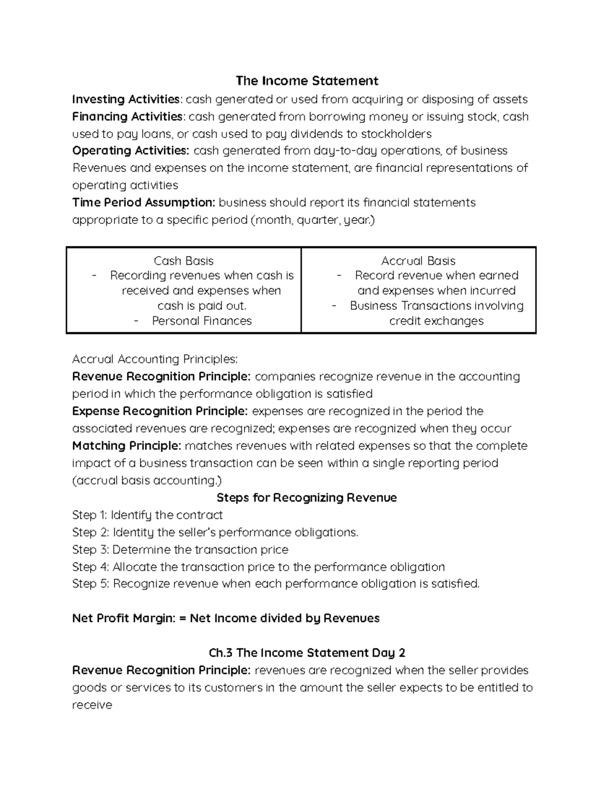 Ch.3 The Income Statement - The Income Statement Investing Activities ...