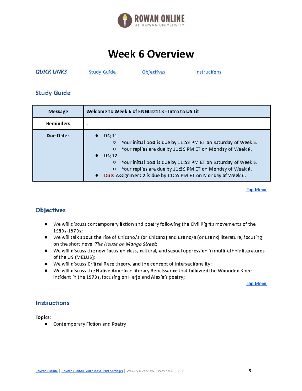 Week 6 english - Study Notes - Week 6 Overview QUICK LINKS Study Guide ...