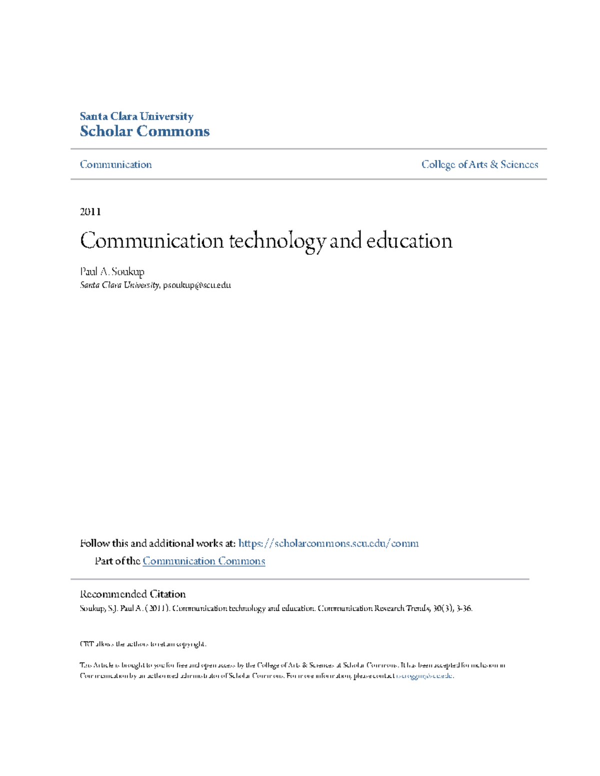 Communication technology and education - ####### Santa Clara University ...