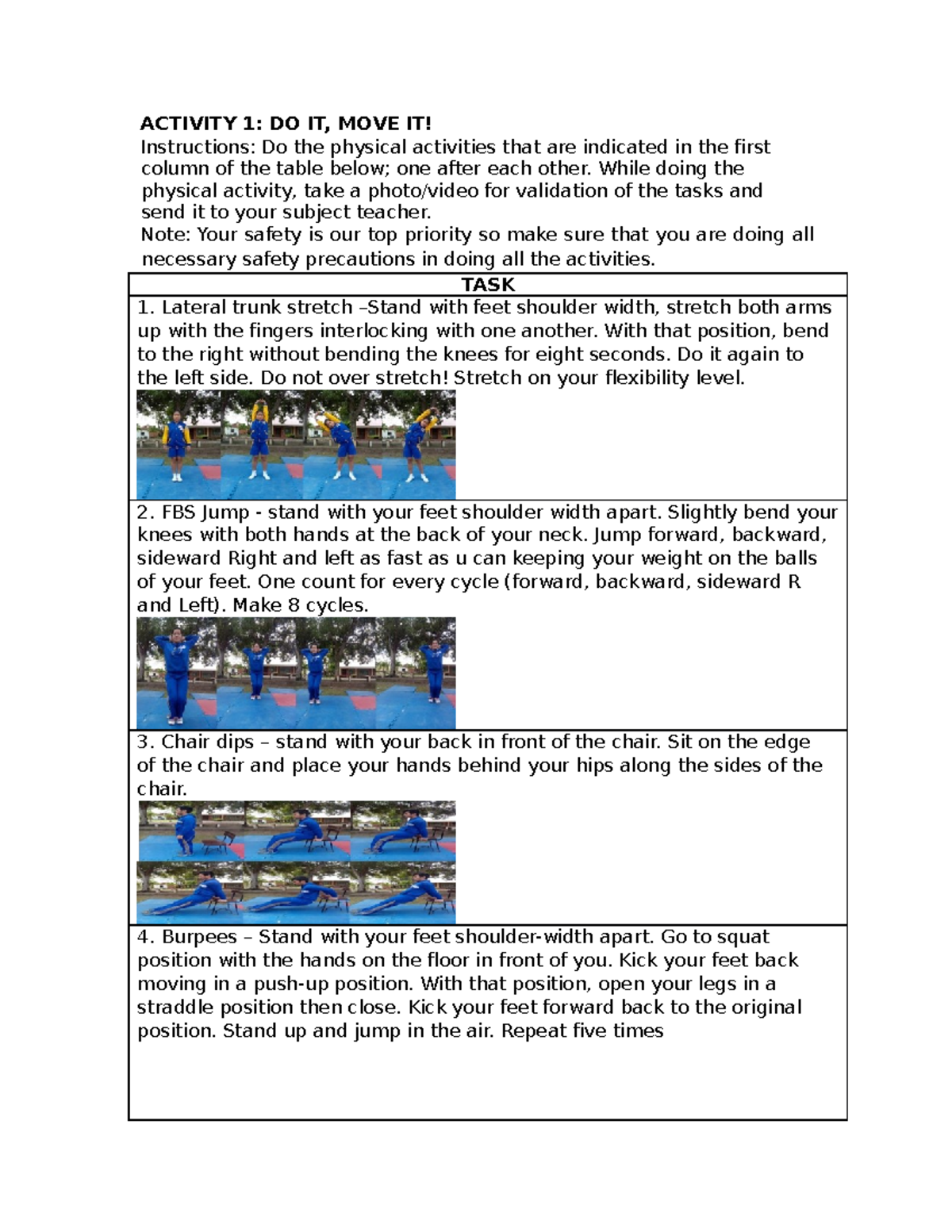 Activity 1 - excellent - ACTIVITY 1: DO IT, MOVE IT! Instructions: Do ...