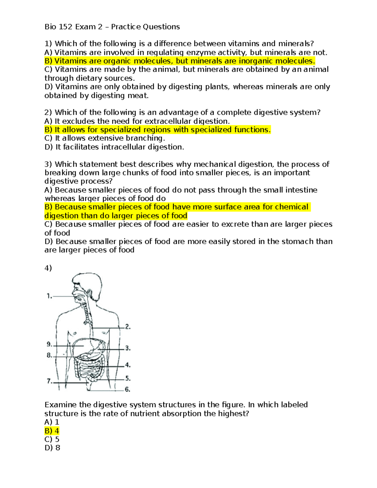 Exam 2 Practice Questions-2 - Bio 152 Exam 2 – Practice Questions Which ...