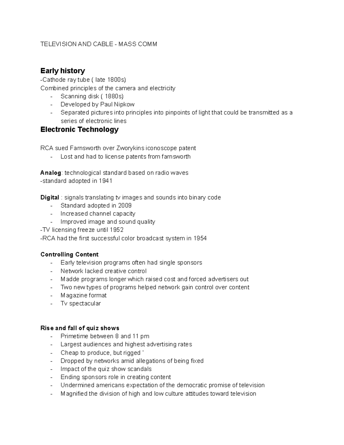 Television AND Cable - MASS COMM - TELEVISION AND CABLE - MASS COMM ...