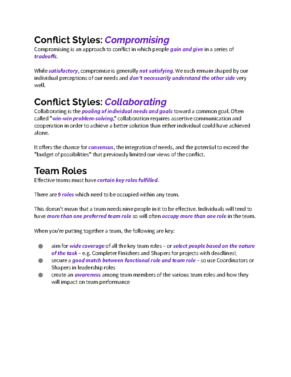 Intro TO COMM EXAM 3 Notes - Conflict Styles: Compromising Compromising ...