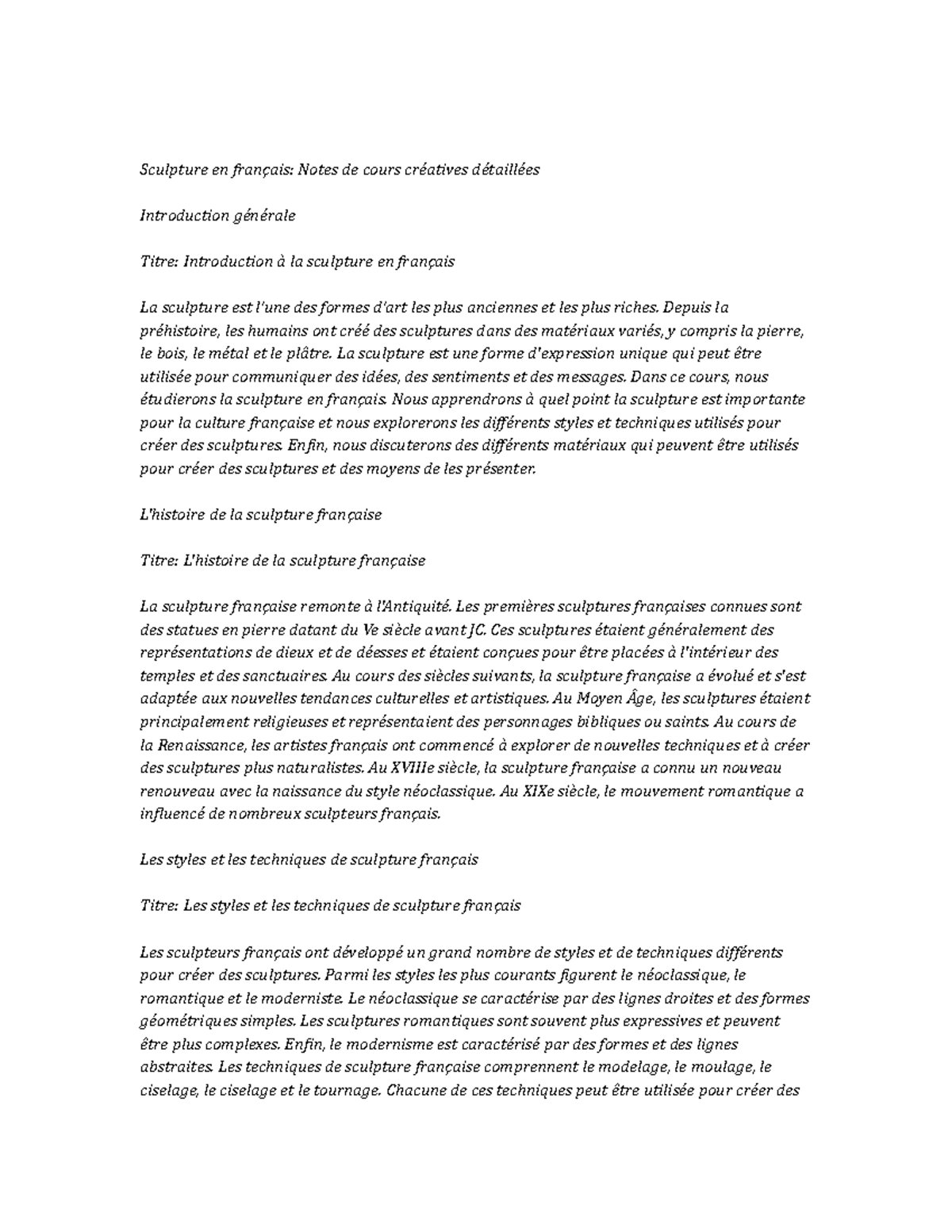 Sculpture note study - Sculpture en français: Notes de cours créatives ...