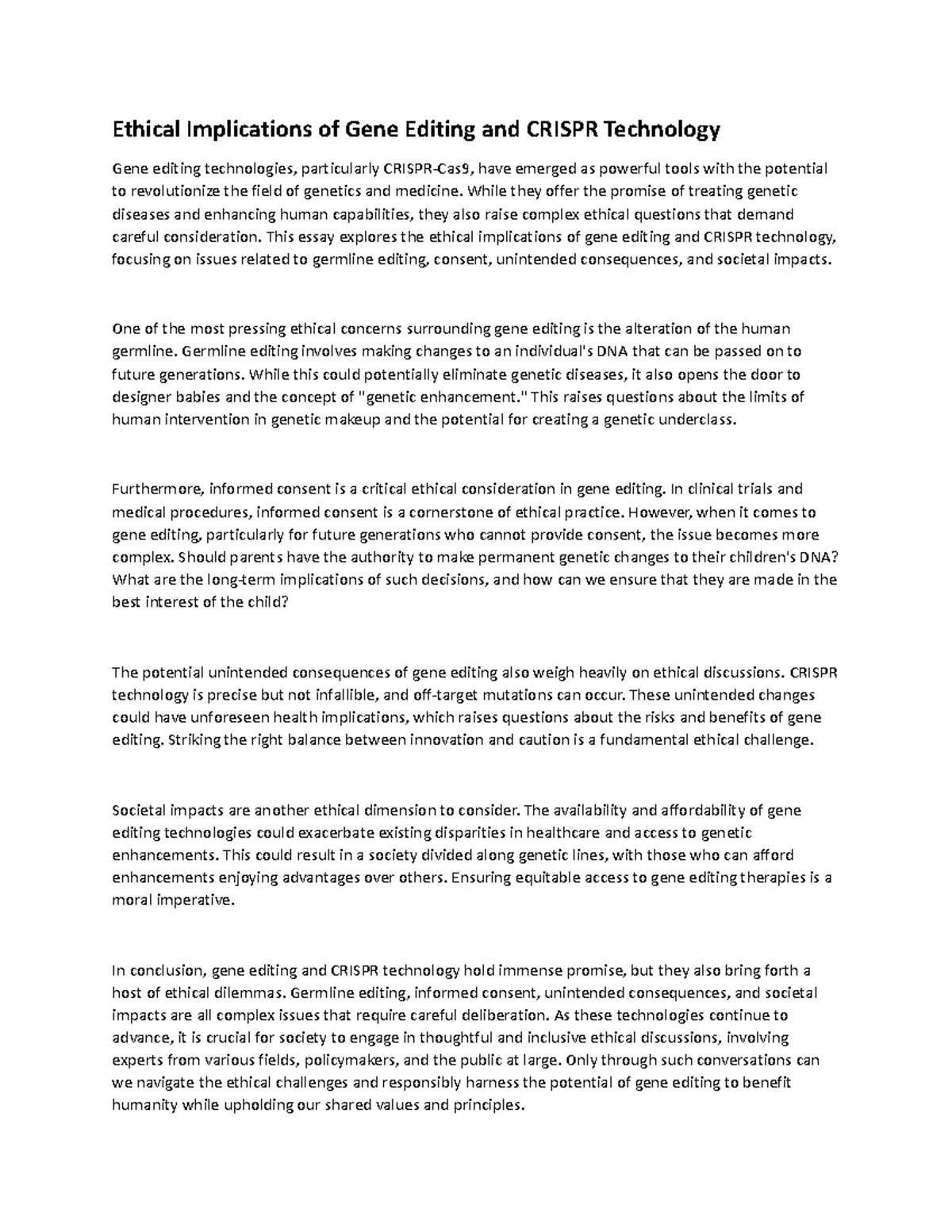 Ethical Implications of Gene Editing and Crispr Technology - Ethical ...