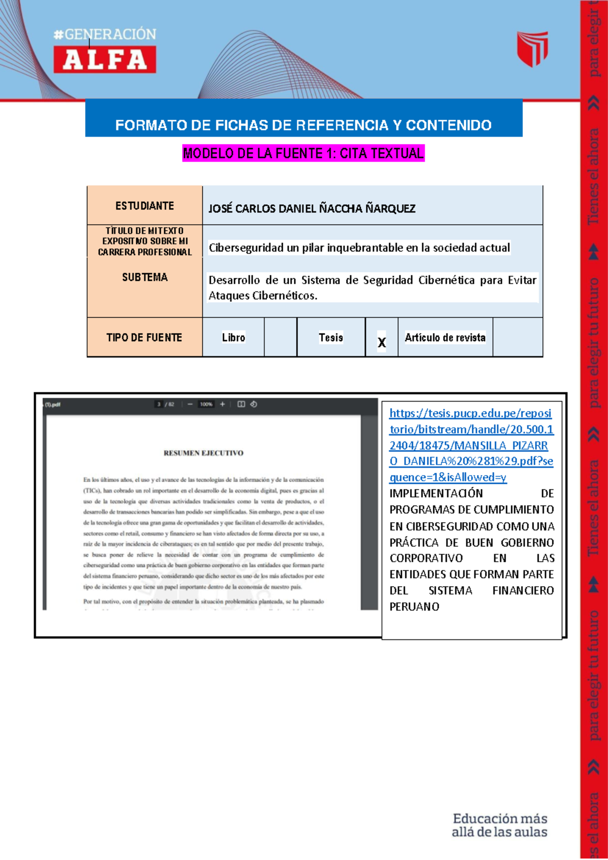 Formato PARA Elaborar LA CITA Textual (1) - | FORMATO DE FICHAS DE REFERENCIA Y CONTENIDO MODELO ...