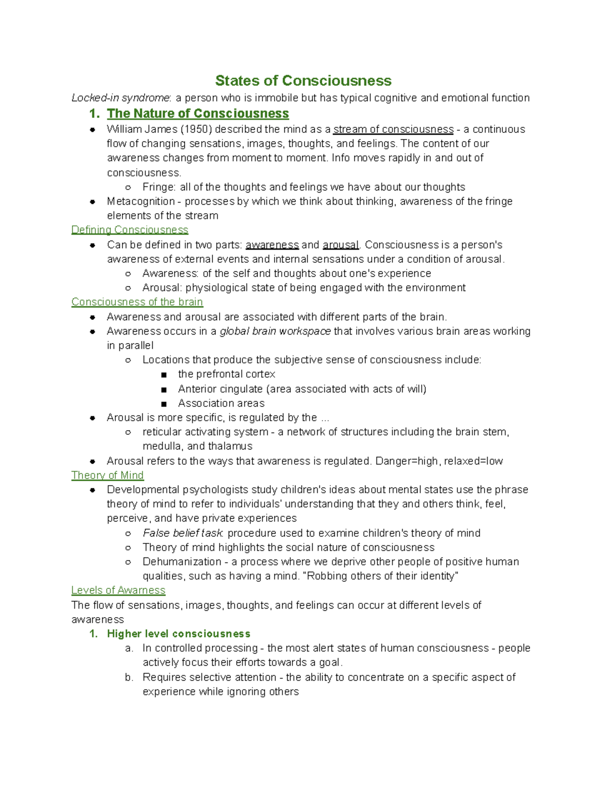 Chapter 4 Psychology - Conciousness (page 1) - States of Consciousness ...