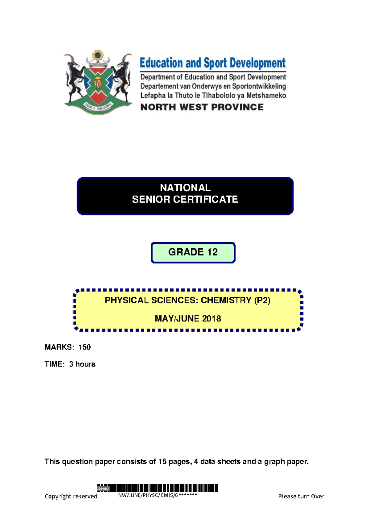 Physical-Sciences-GR-12-Paper-2- Demo MARKS: 150 TIME: 3 hours This ...