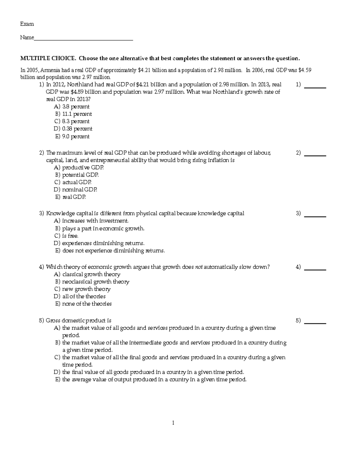 Practice Multiple Choice Exam Three With Solutions - Exam Name