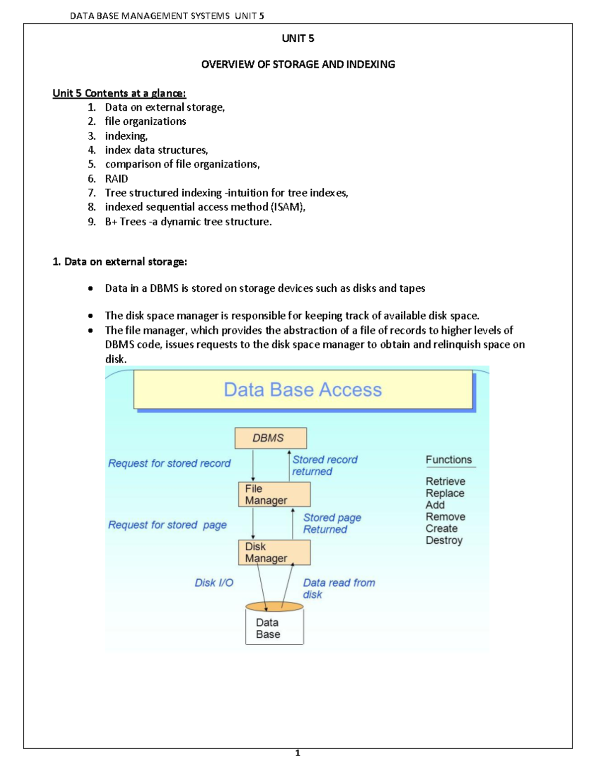 Lecture-Notes-5 - UNIT 5 OVERVIEW OF STORAGE AND INDEXING Unit 5 ...