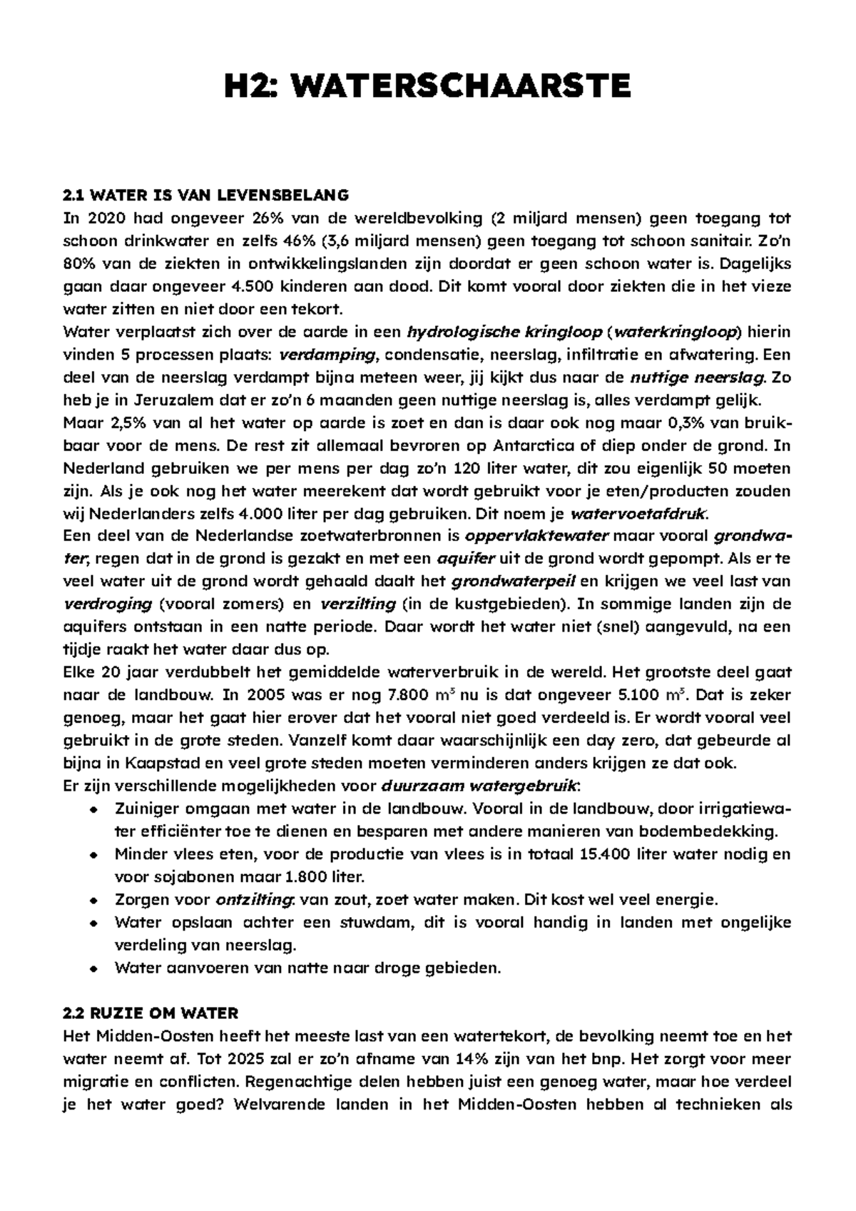 H2 Waterschaarste - H2: WATERSCHAARSTE 2 WATER IS VAN LEVENSBELANG In ...