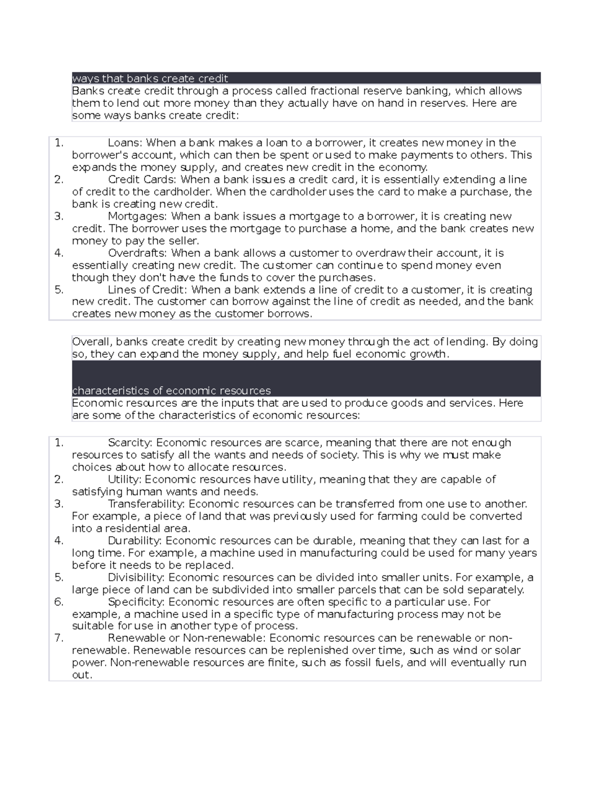 Economics Revision - ways that banks create credit Banks create credit ...