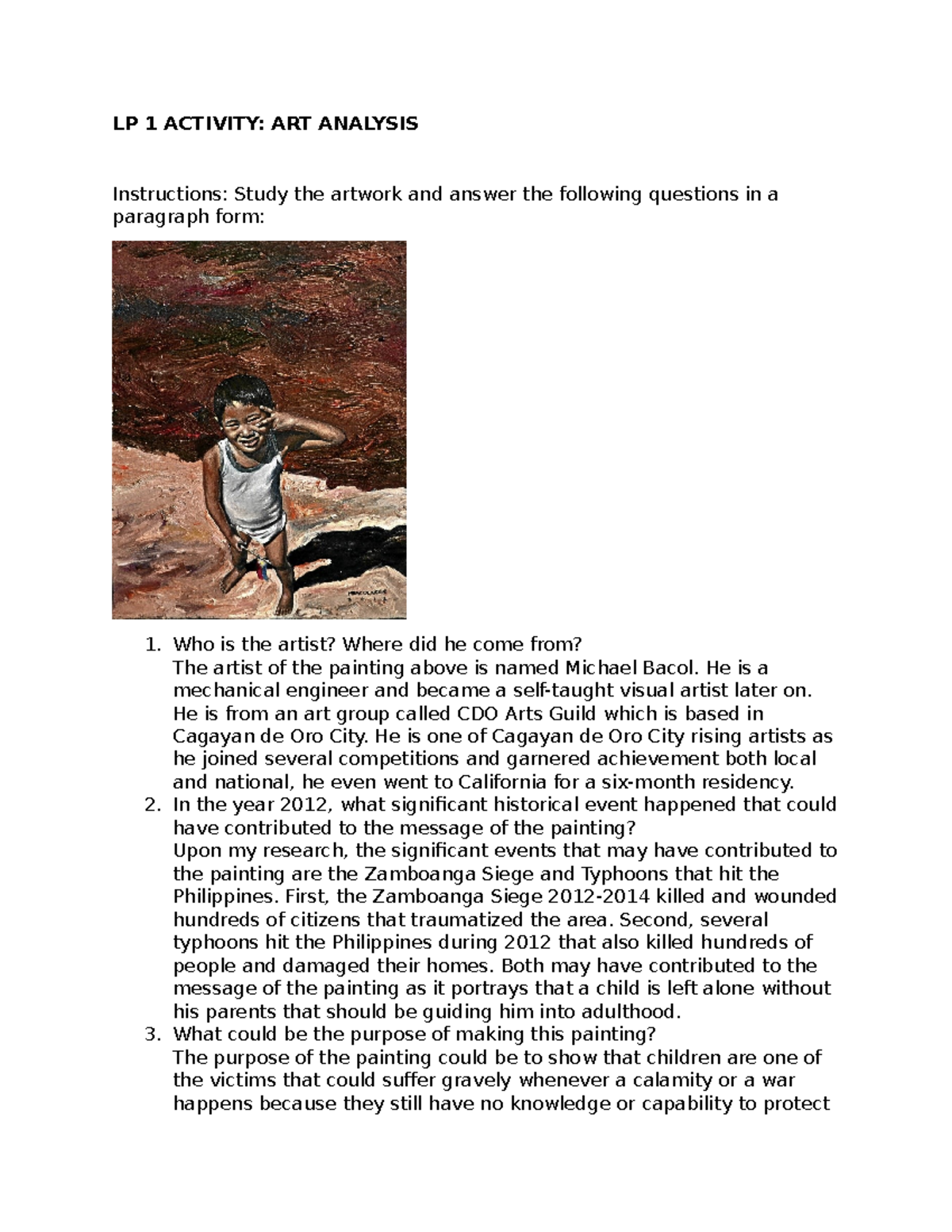 English LP 1 Activity ART Analysis - LP 1 ACTIVITY: ART ANALYSIS ...