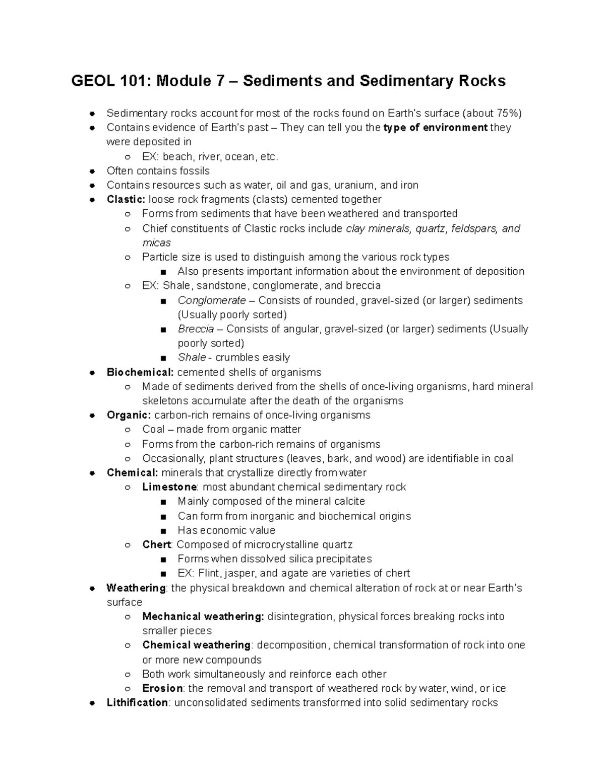 GEOL 101 Module 7 – Sediments and Sedimentary Rocks - GEOL 101: Module ...