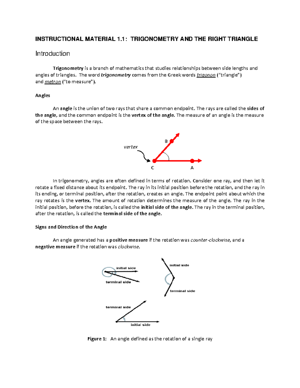 Instructional- Material-1 - INSTRUCTIONAL MATERIAL 1: TRIGONOMETRY AND ...
