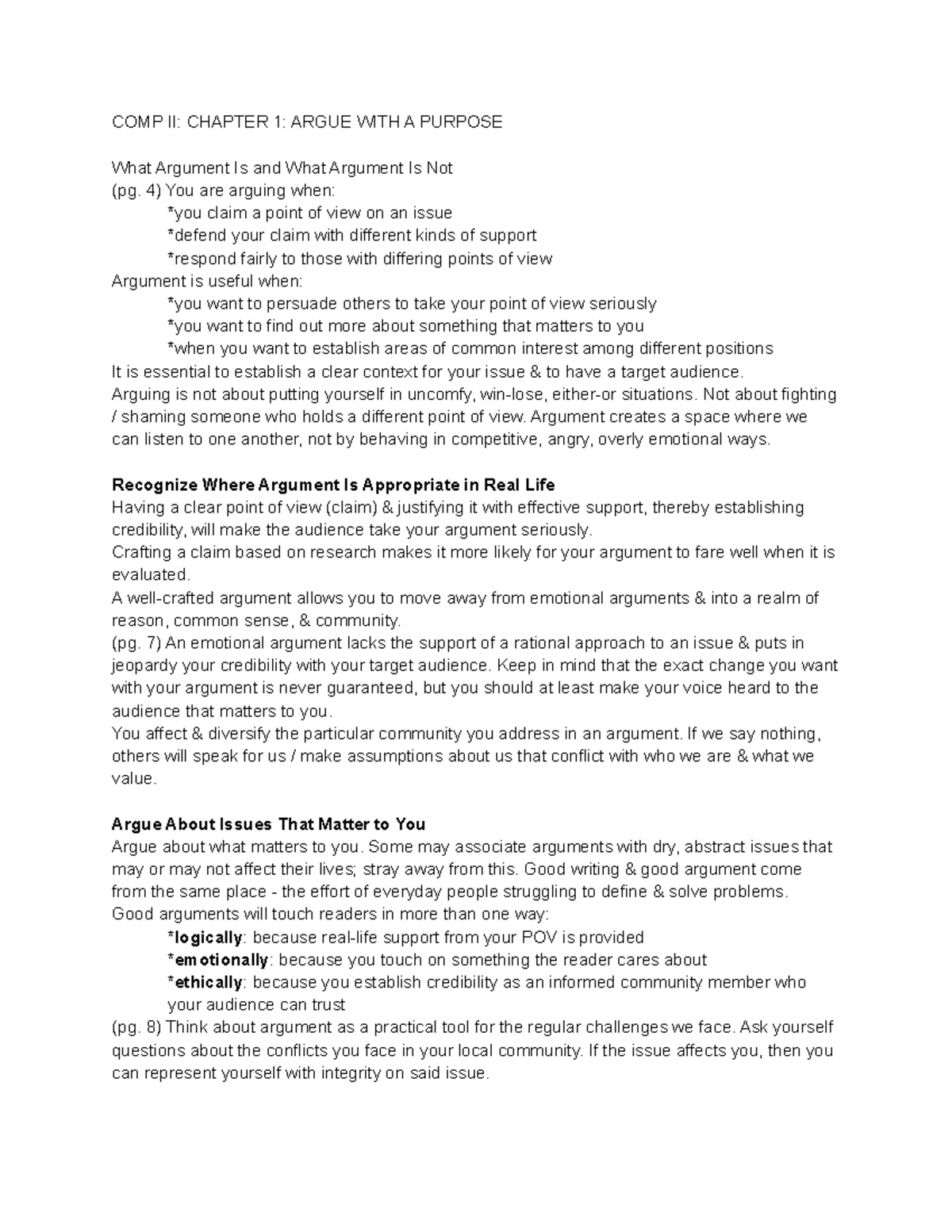 COMP II Chapter 1 - COMP II: CHAPTER 1: ARGUE WITH A PURPOSE What ...
