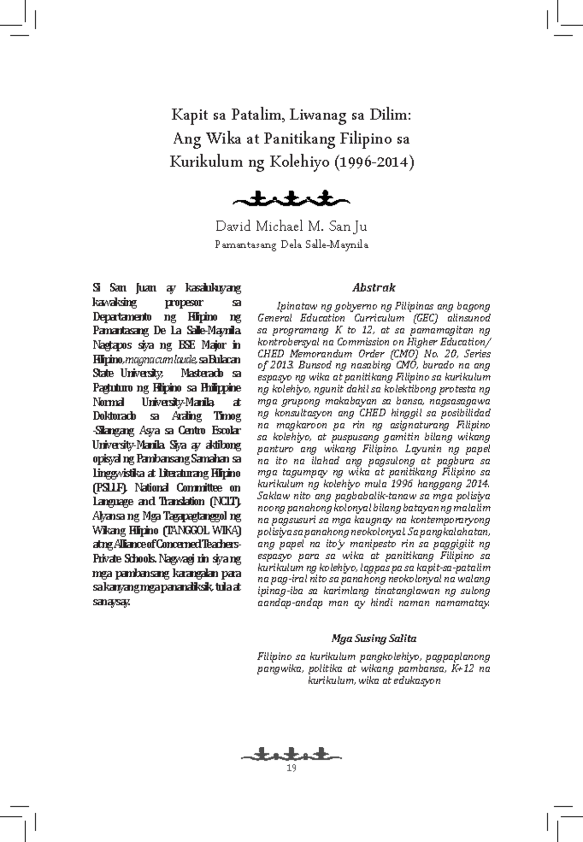 Hasaan Journal Tomo II 2015 33 64 - Kapit sa Patalim, Liwanag sa Dilim ...