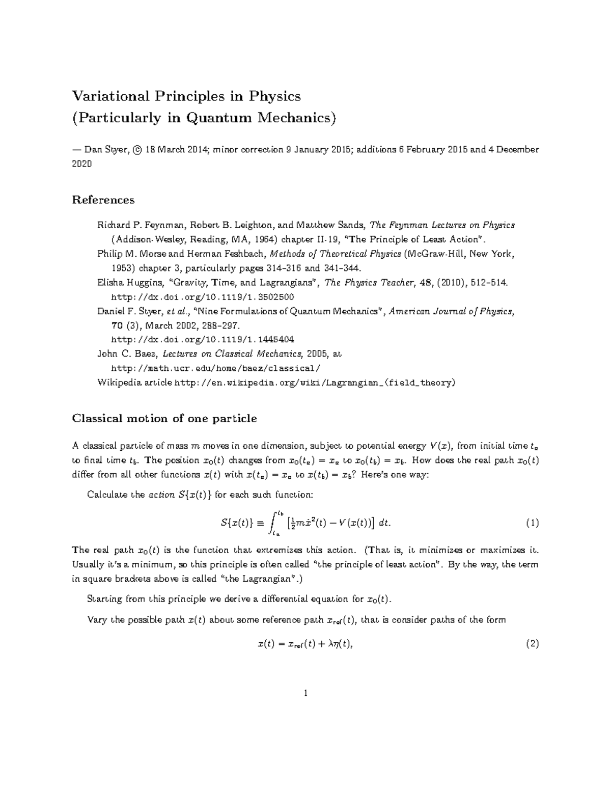 Variational Principle - Feynman, Robert B. Leighton, and Matthew Sands,The Feynman Lectures on ...