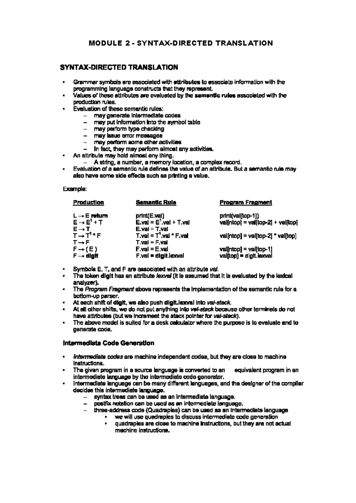 Cd Nodes 78 165 Compiler Design Notes Compiler Design Module 2 Syntax Directed 
