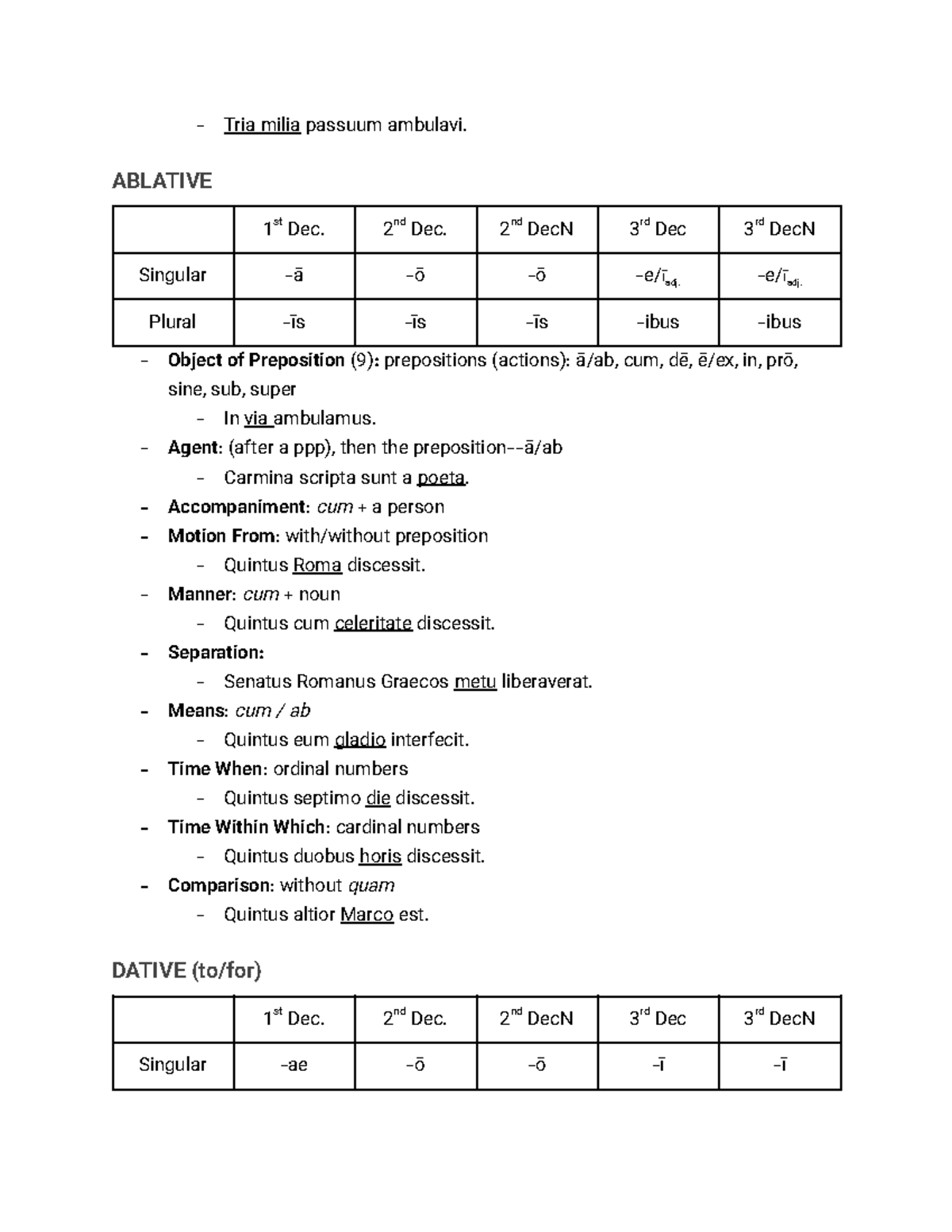 Latin III Summative Notes-Oneal(2) - Tria milia passuum ambulavi ...