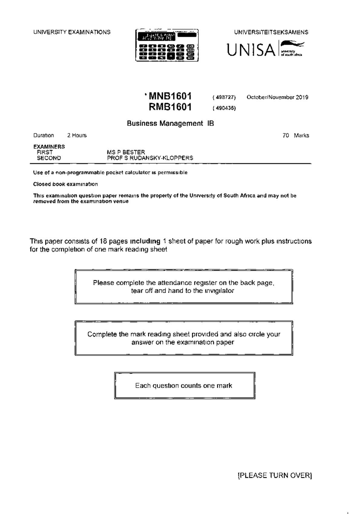 MNB1601 2019 10 E 1 - MNB1601 - Studocu