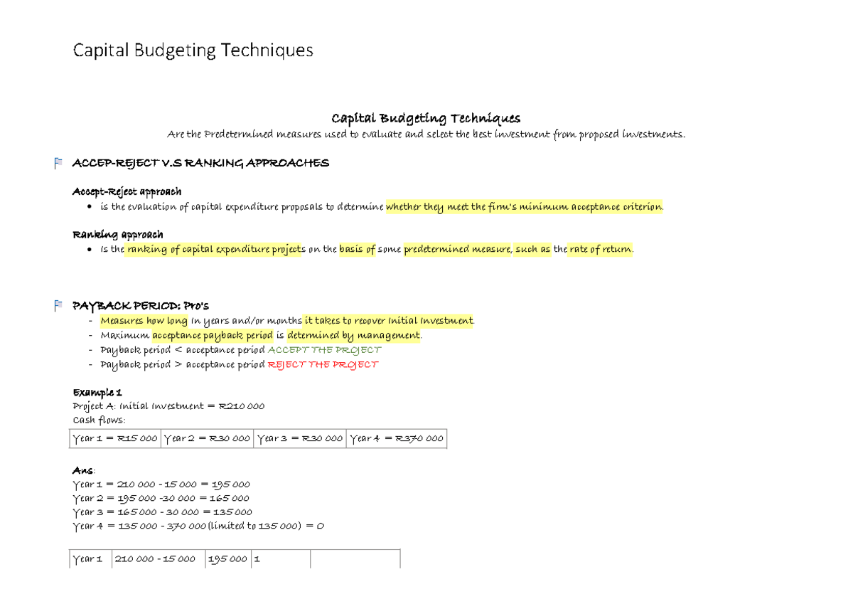 Capital Budgeting techniques - Capital Budgeting Techniques Are the ...