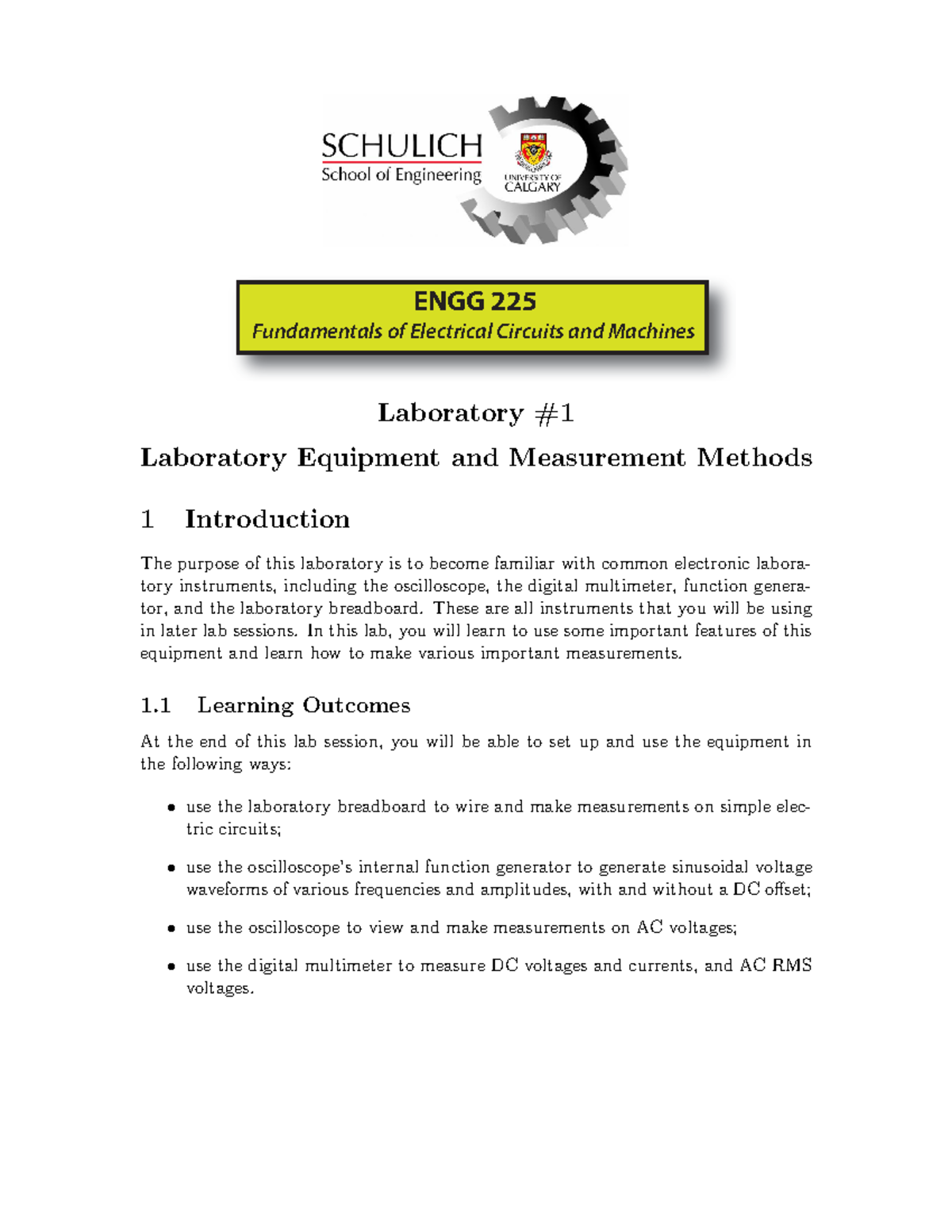 ENGG 225 LAB1 Laboratory Equipment and Measurement Methods - ENGG 225 ...