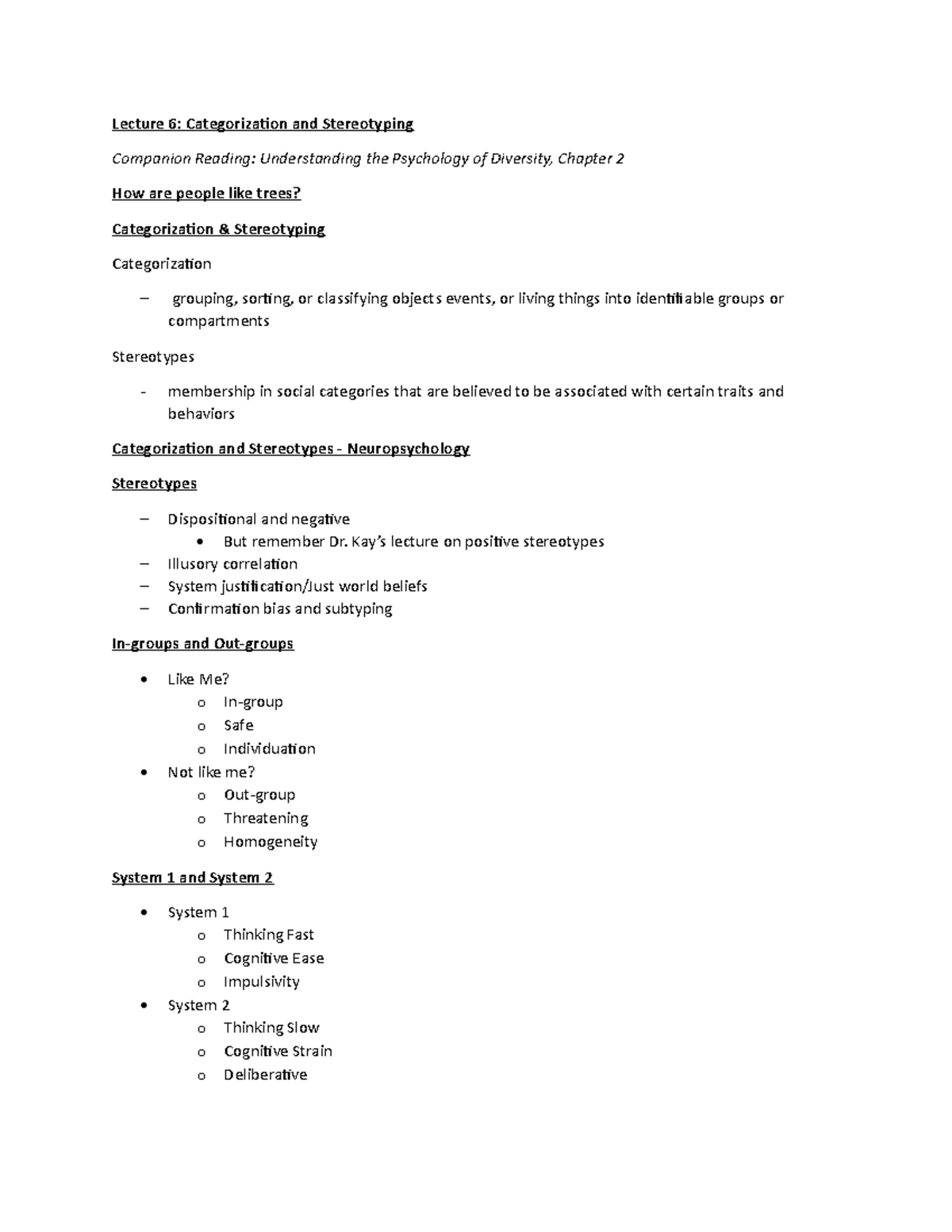 Categoritzation and Stereotyping - Lecture 6: Categorization and Stereotyping Companion Reading ...