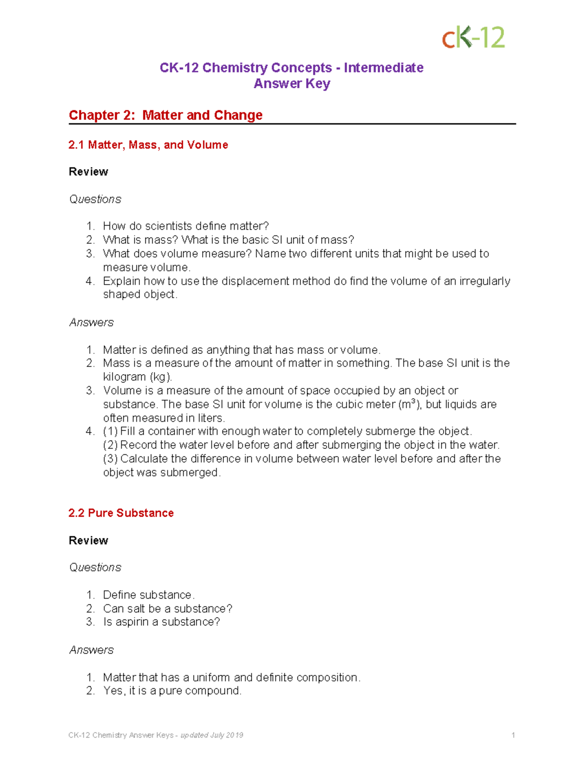 CHS Ch 02 Matter and Change Answers - CK-12 Chemistry Concepts ...