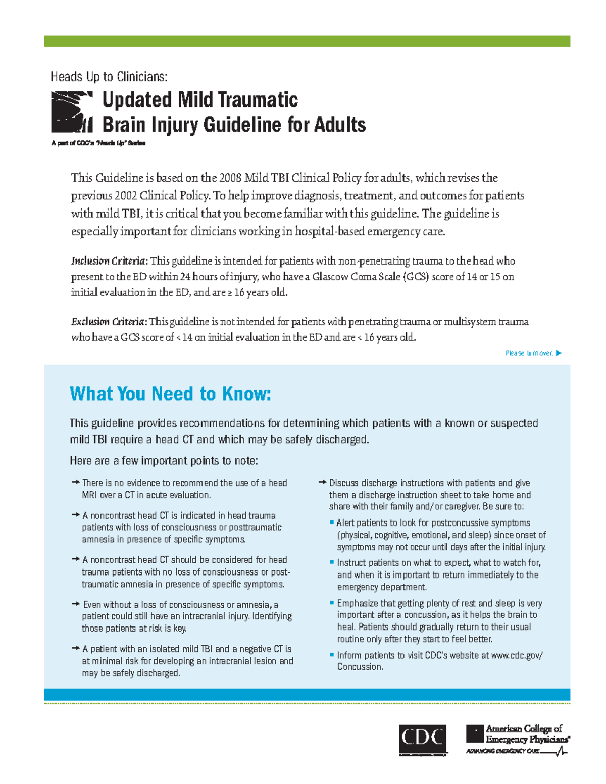 Tbi clinicians factsheet-a - Heads Up to Clinicians: Updated Mild ...