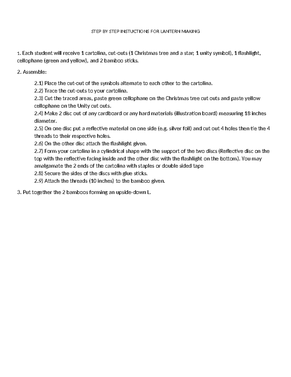 Lantern-Instructions - STEP BY STEP INSTUCTIONS FOR LANTERN MAKING Each ...