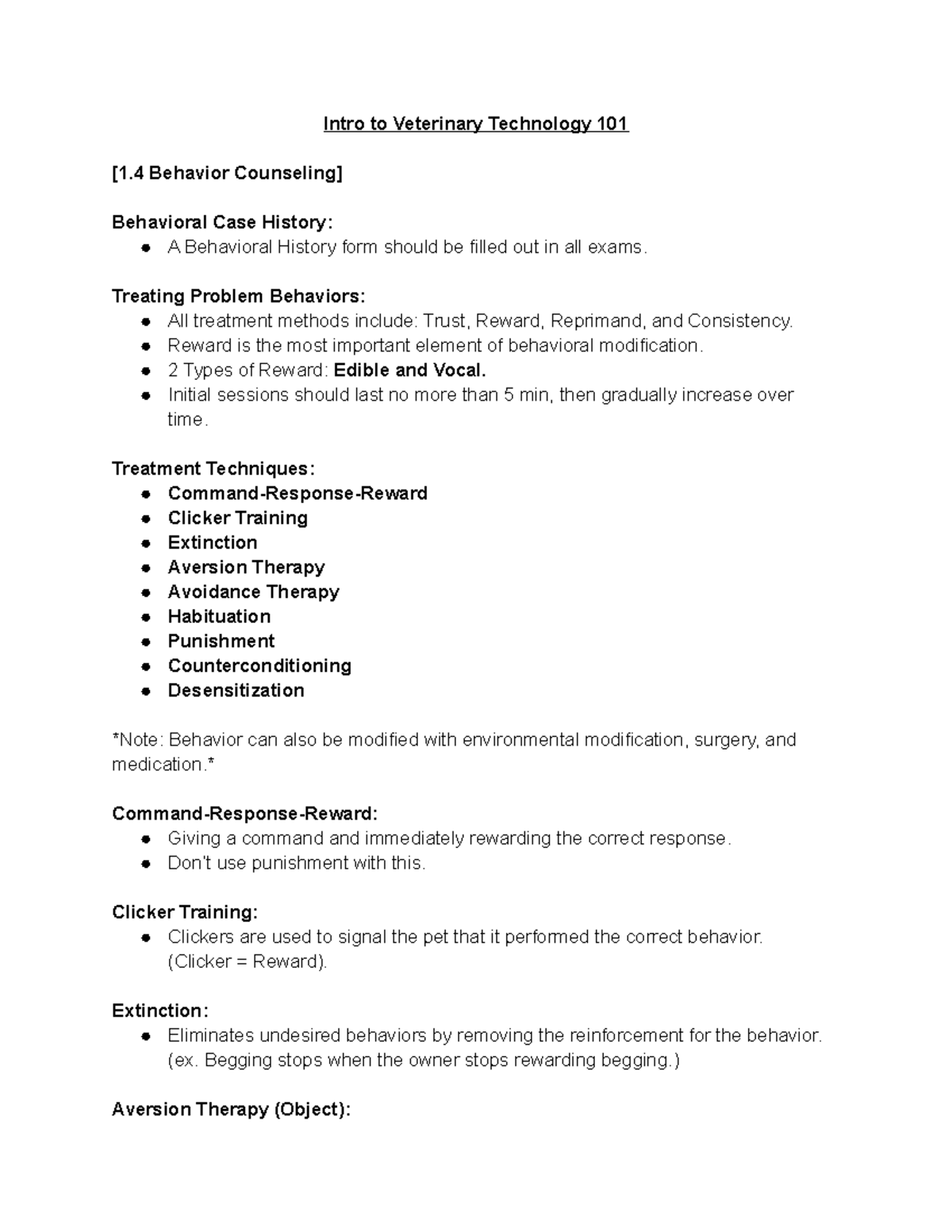 Intro to Vet Tech 1.4 - Intro to Veterinary Technology 101 [1 Behavior ...