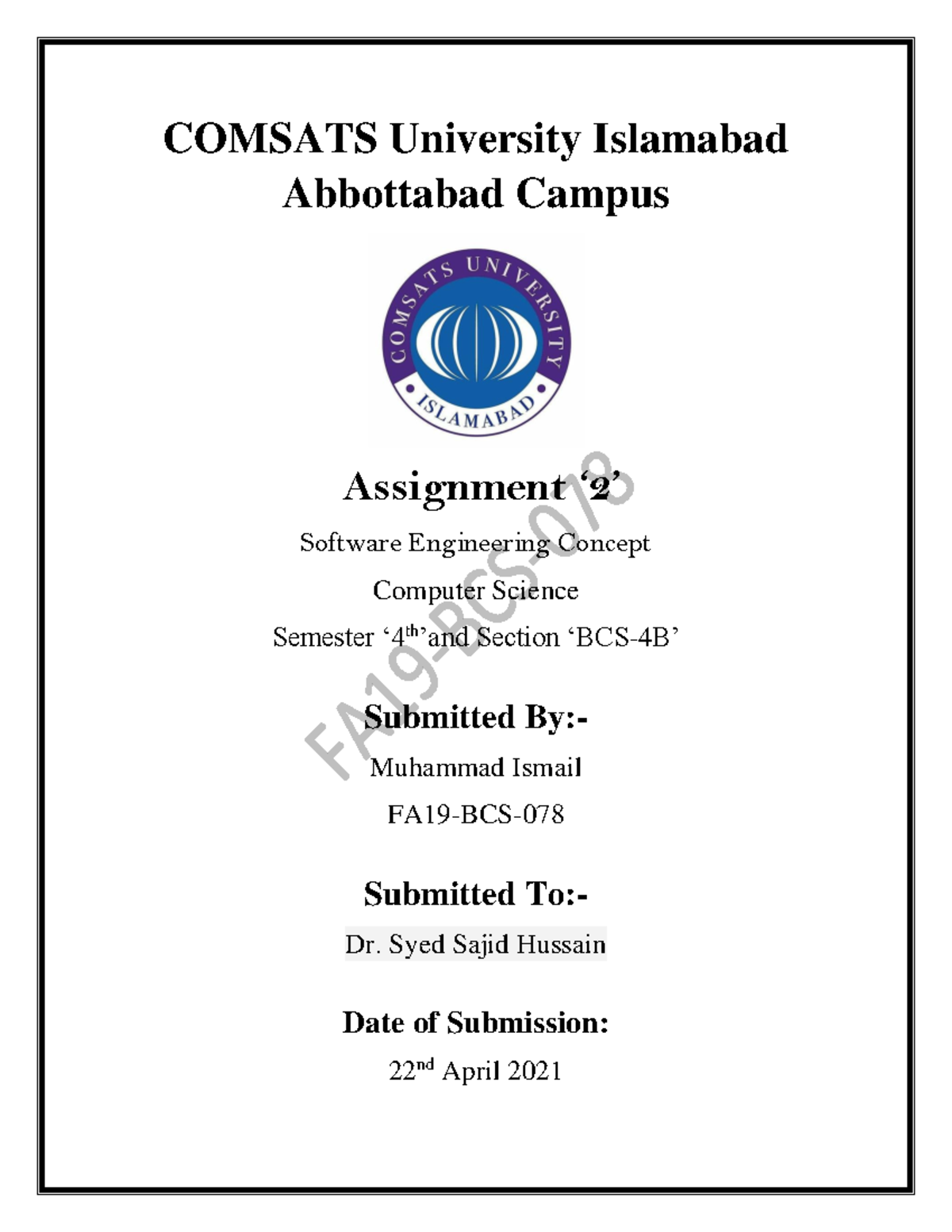 SE assignment 078 2 - Computer Artic1 - COMSATS University Islamabad ...