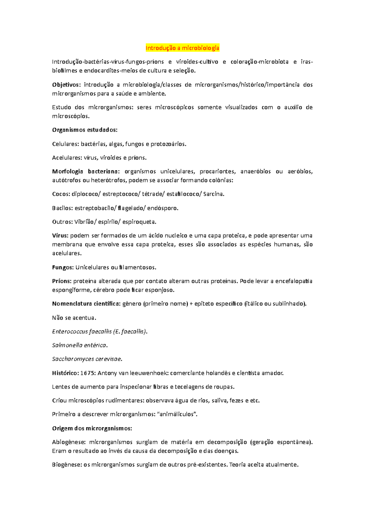 Introdução a microbiologia - Introdução a microbiologia Introdução ...