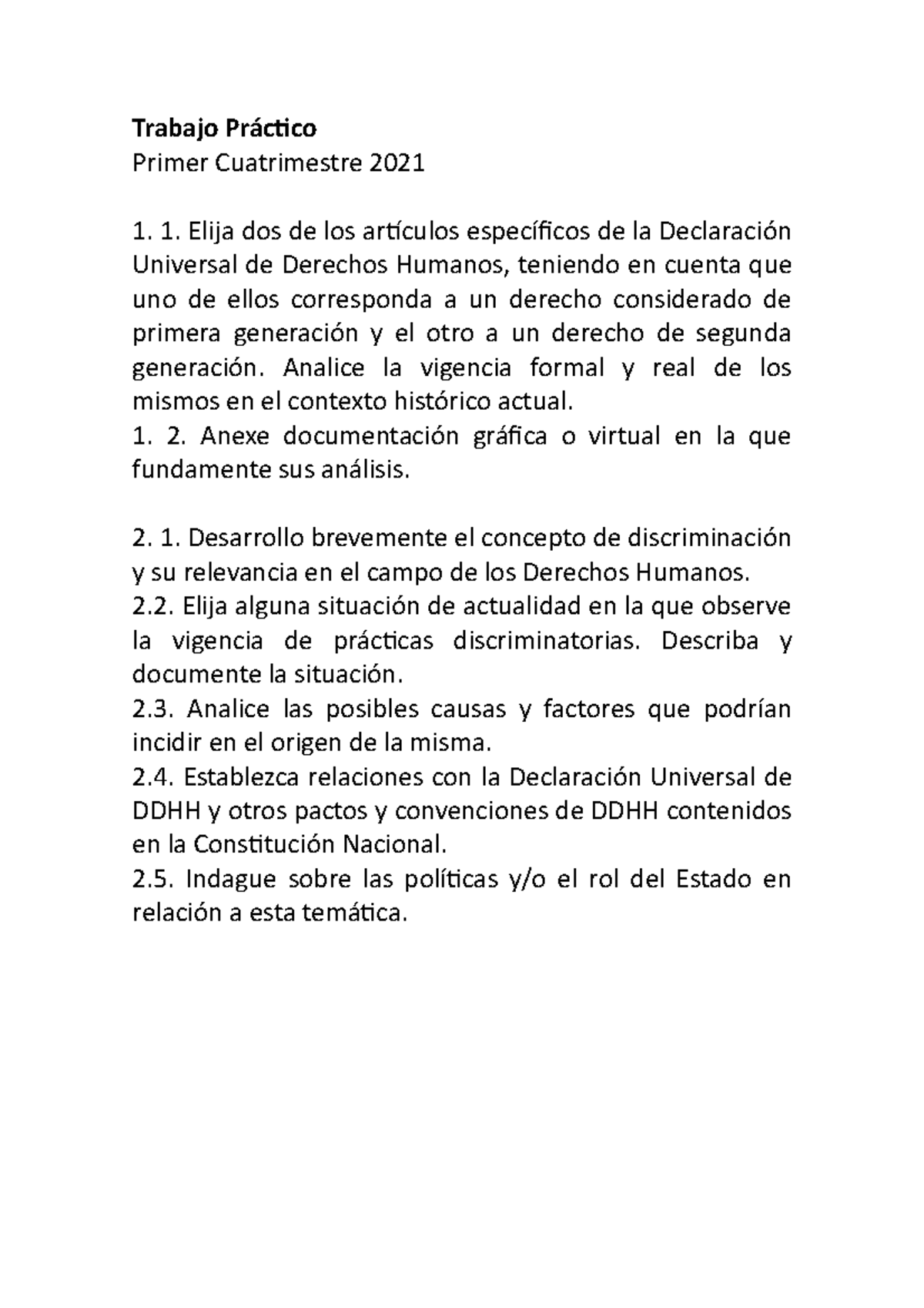 Trabajo Práctico 2021 Declaración universal de los DH - Trabajo ...
