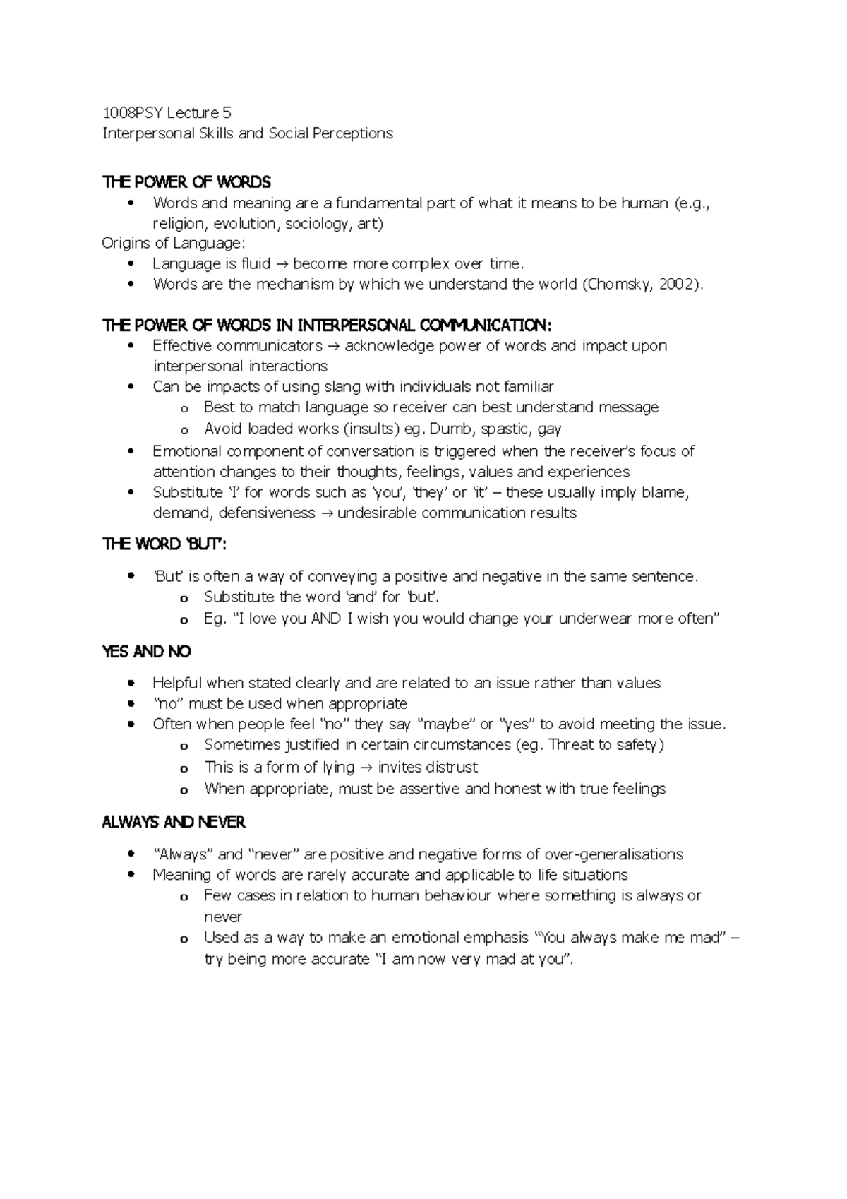 1008PSY Lecture 5 - Interpersonal Skills and Social Perceptions ...