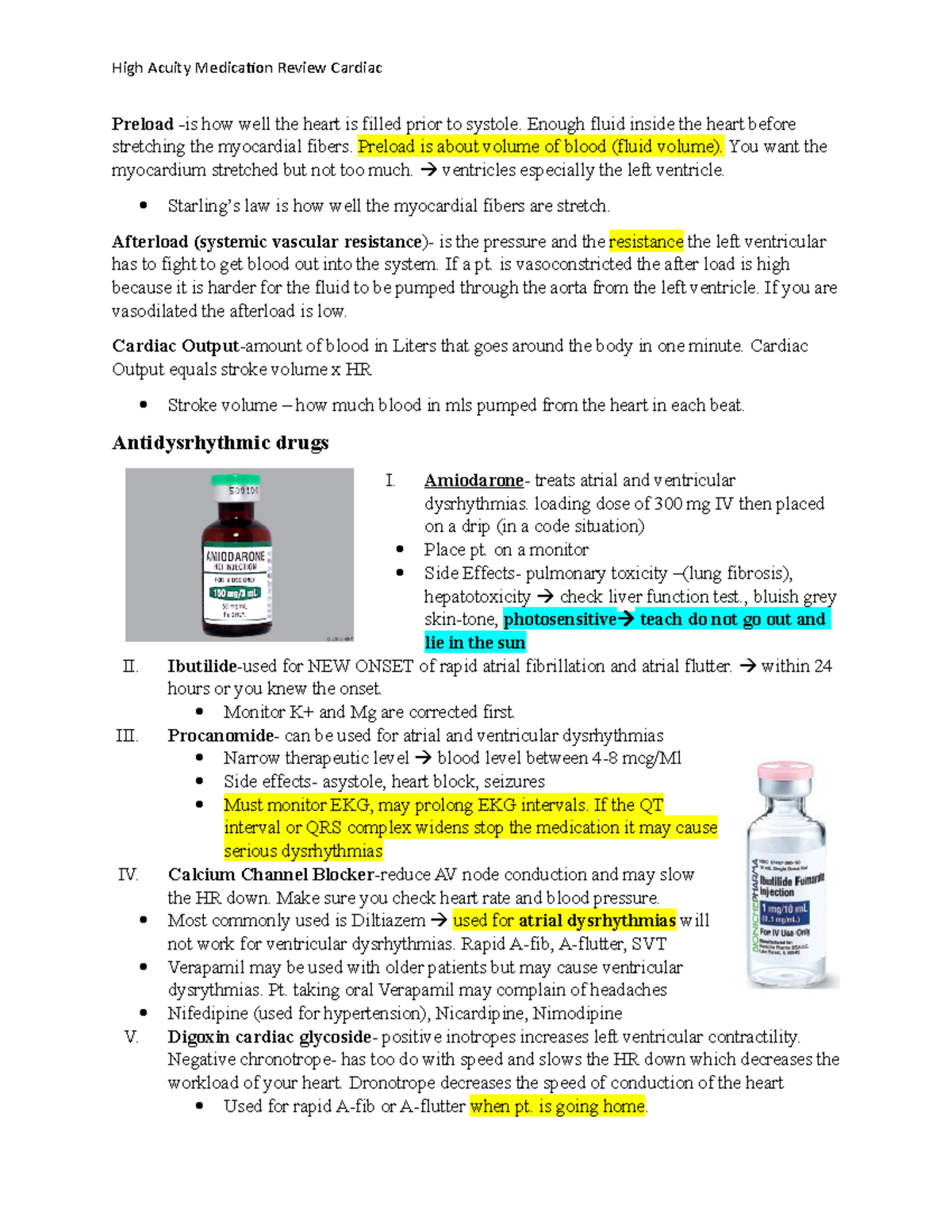 Cardiac med review - Lecture notes 1-4 - High Acuity Medication Review ...
