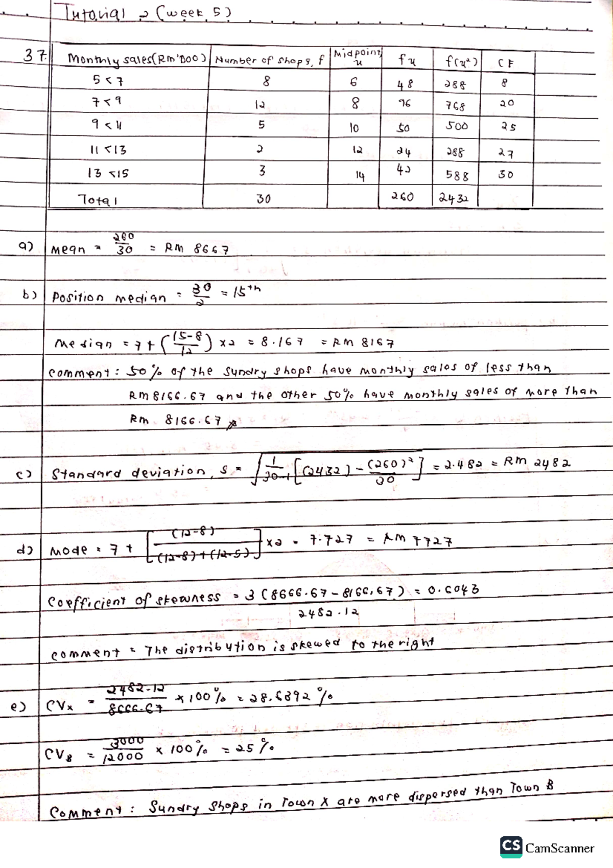Tutorial Week 5 STA108 - Diploma in Science - CamScanner CamScanner - Studocu