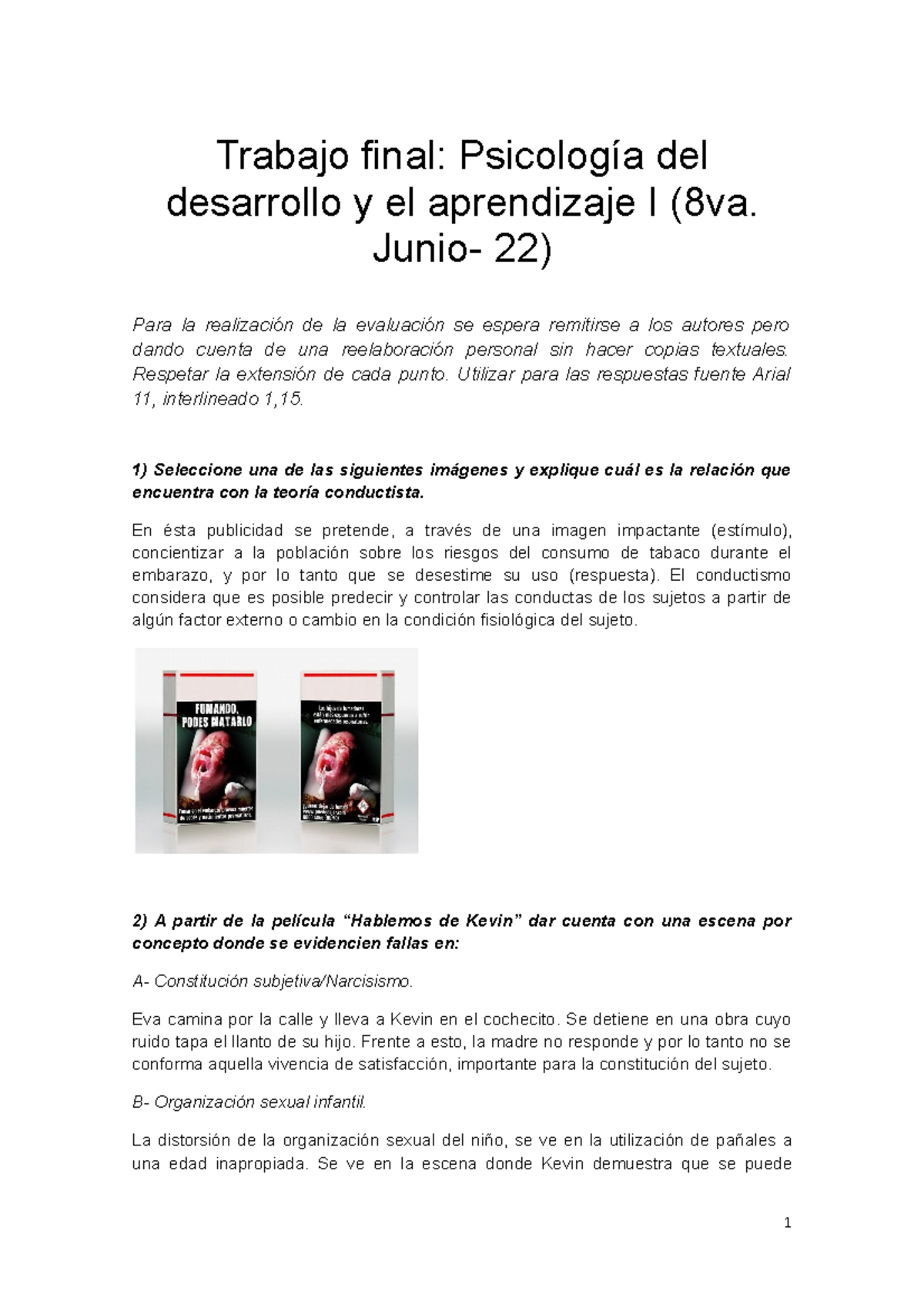 Trabajo final - Psicología del Desarrollo y del Aprendizaje I - Trabajo final: Psicología del ...